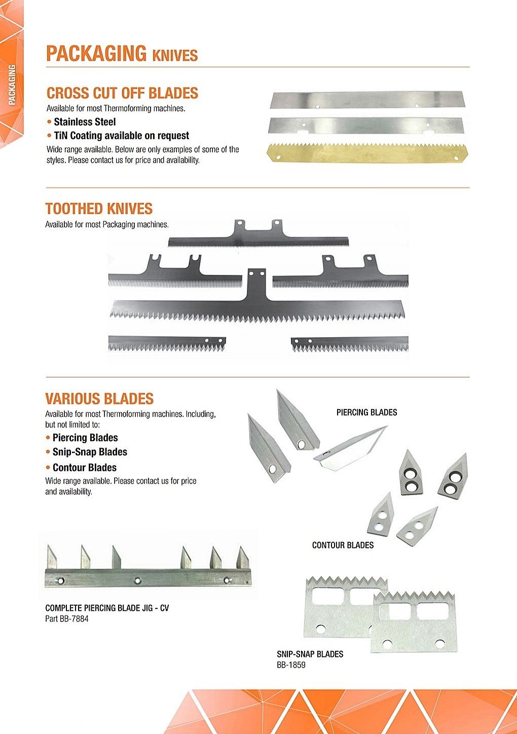 Toothed or Bagger Knives for Packaging Machines